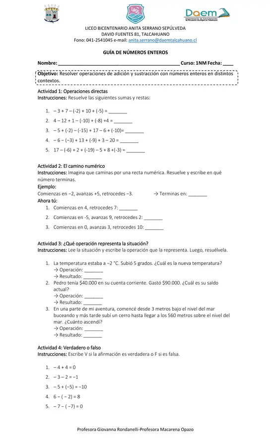 adición y sustracción de números enteros | profe.social