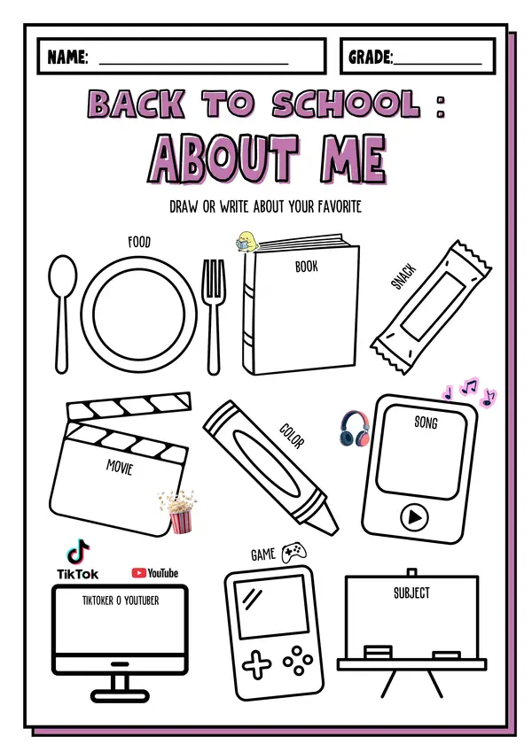 Back to School – About Me Worksheet | profe.social