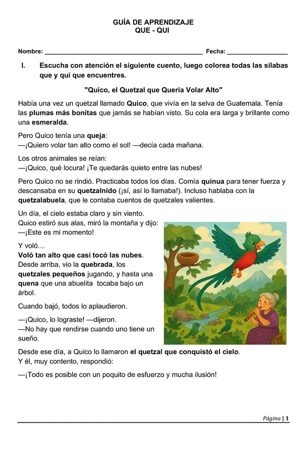 Guía de aprendizaje - Letra Q (manuscrita/ligada) | profe.social