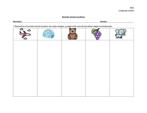 Sonido inicial vocálico- imprenta y manuscrita | profe.social