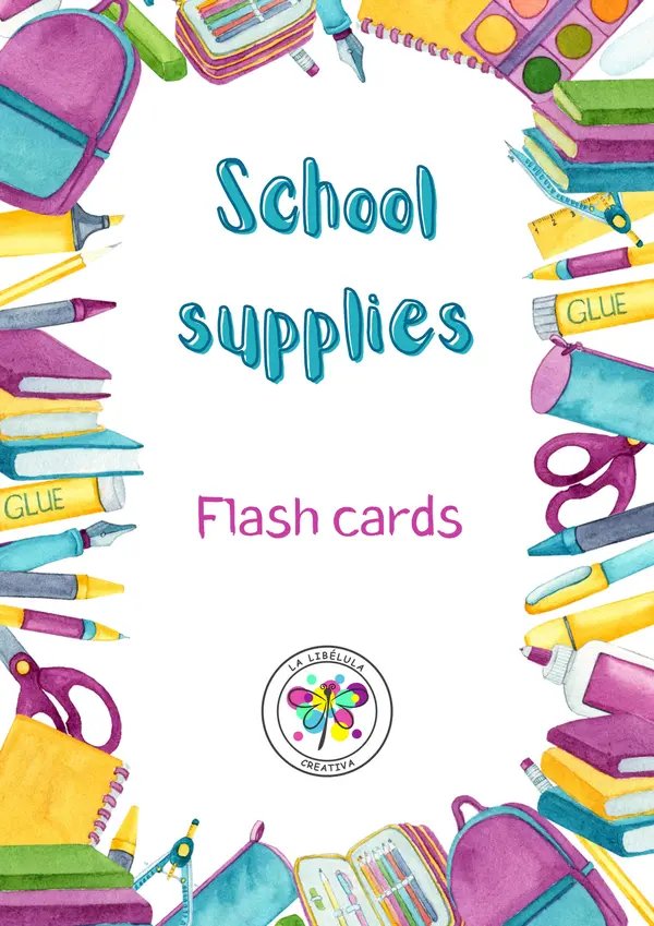Flash cards school supplies vocabulary cut back to school no prep ...