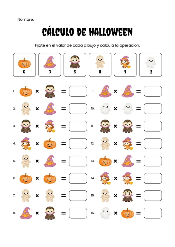 Ejercicios de multiplicaciones Halloween | profe.social