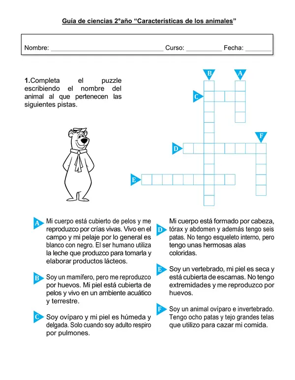 Guía de ciencias 2°año "Características de los animales" | profe.social