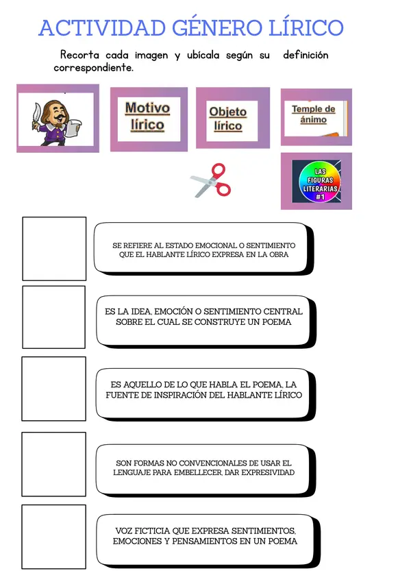 actividad recortar género lírico. | profe.social
