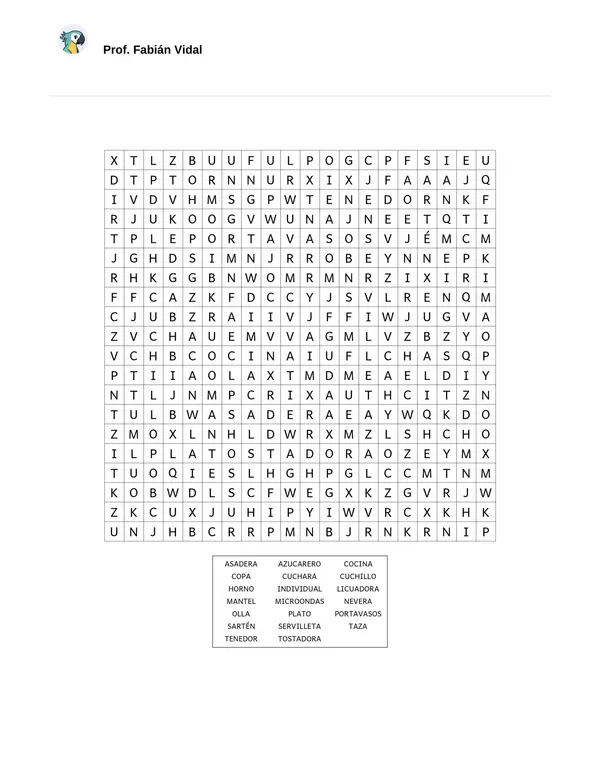 Sopa de letras (Utensilios de cocina) | profe.social