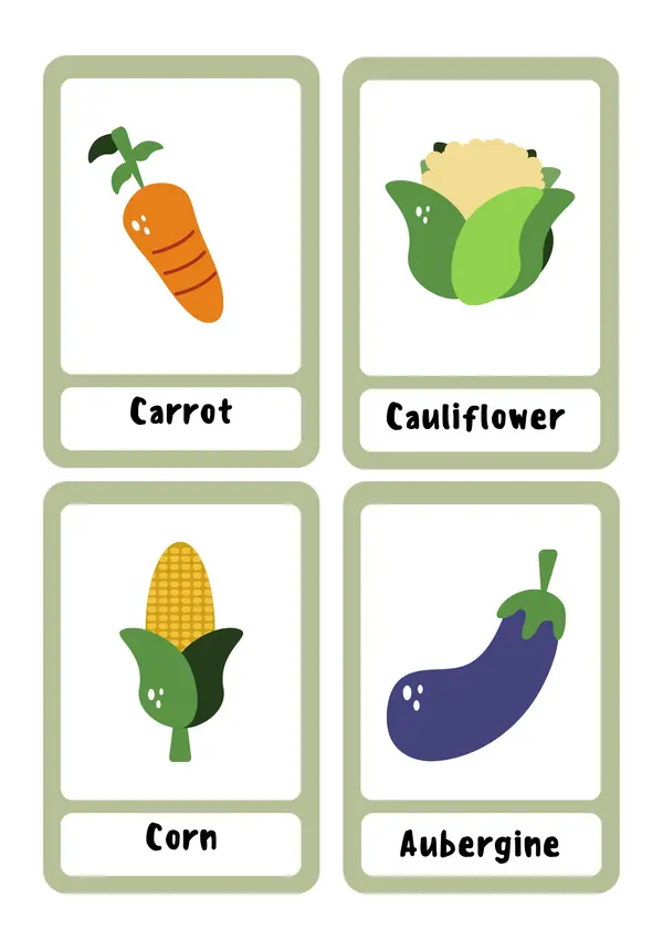 English & Spanish Flashcards Las verduras | profe.social