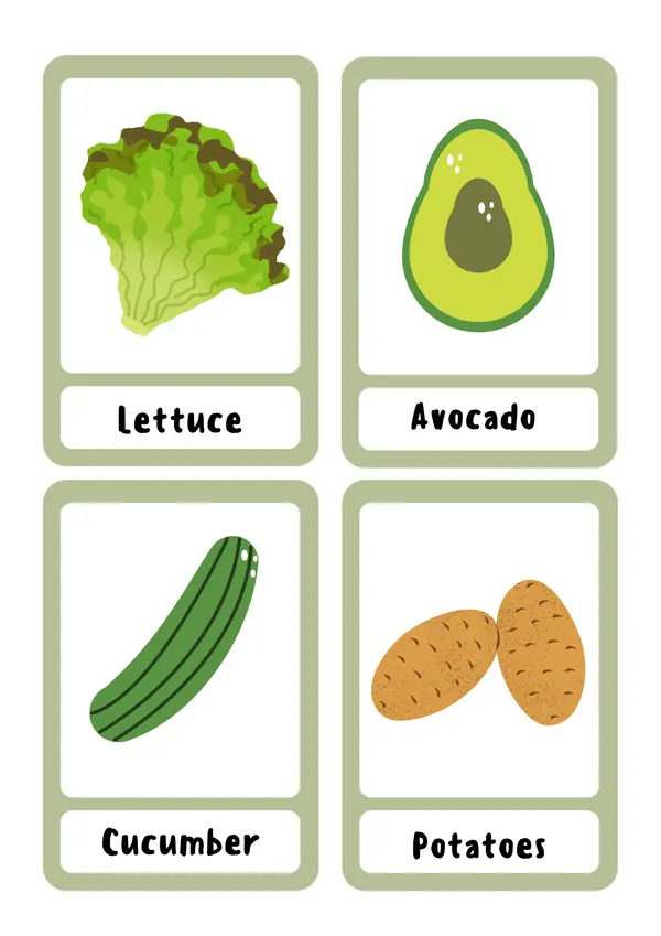 English & Spanish Flashcards Las verduras | profe.social