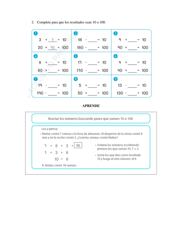 Estrategias de cálculo mental para adiciones y sustracciones hasta el 100 | profe.social