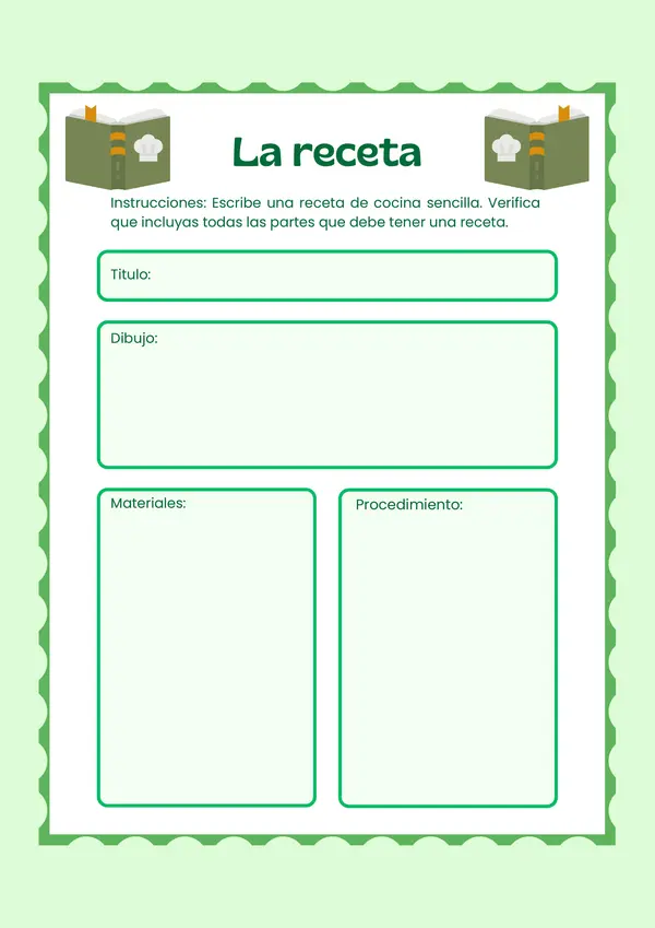 Plantilla para escribir una receta | profe.social