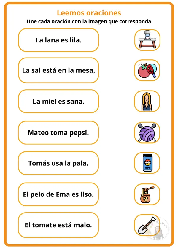 Lectura de oraciones M-P-L-S-T-N | profe.social