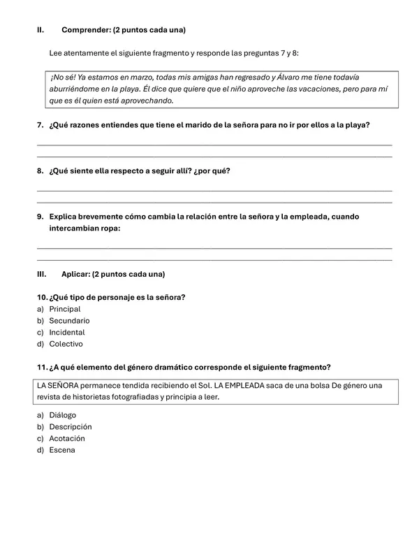 Evaluación de la lectura "El delantal blanco" | profe.social
