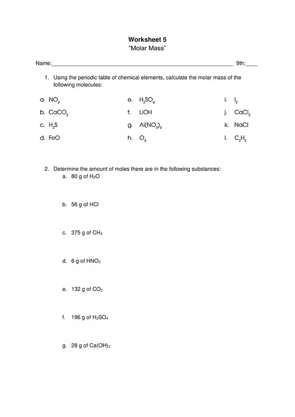 Worksheet Molar Mass Profe social Worksheet Molar Mass Profe social