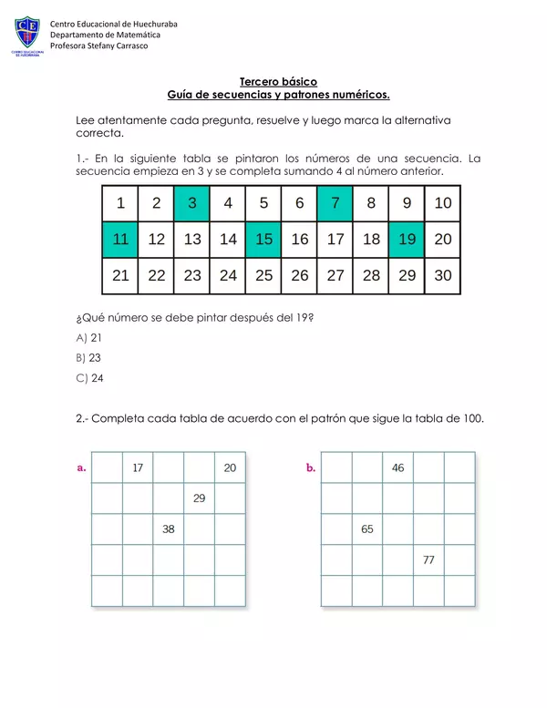 Patrones y secuencias numéricas | profe.social