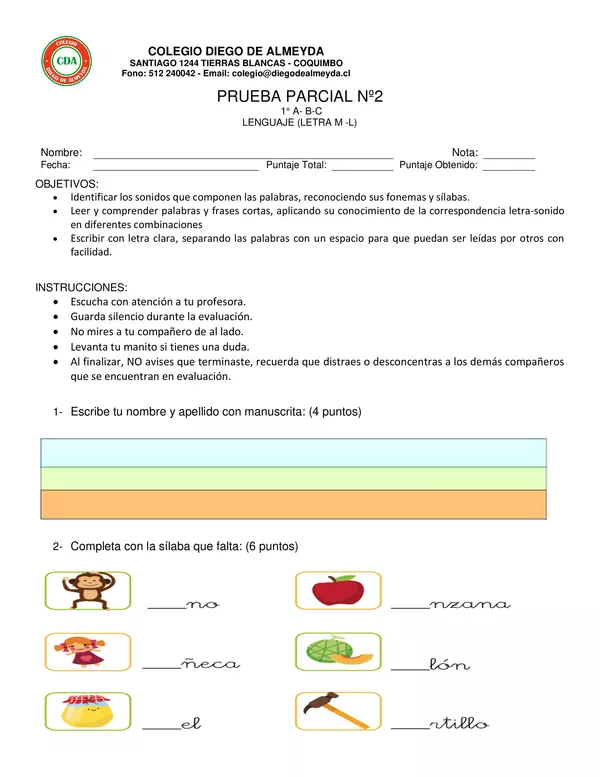 Evaluación Lenguaje M L Profe Social