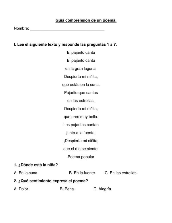 Guía comprensión de un poema. | profe.social