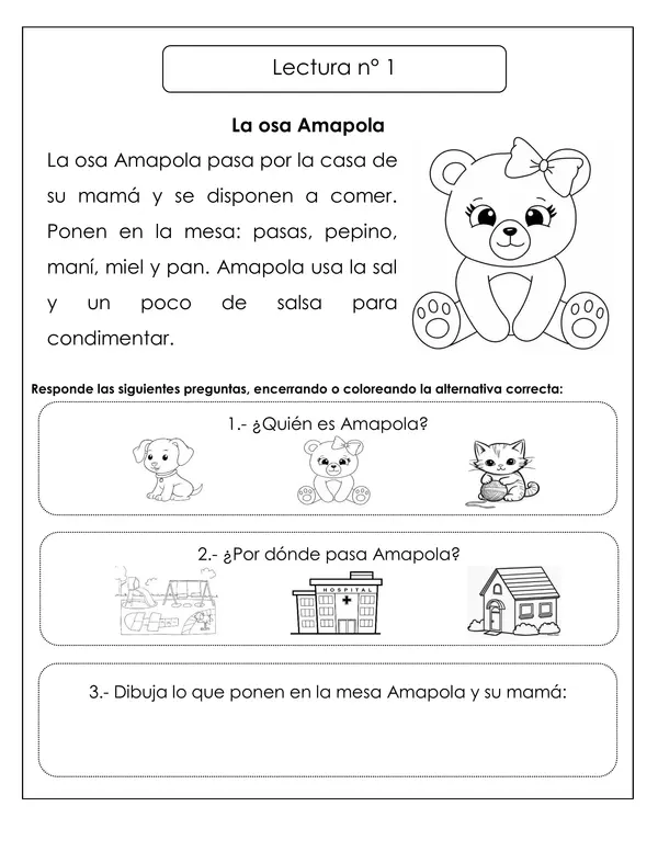 Fichas comprensión lectora 1° básico | profe.social