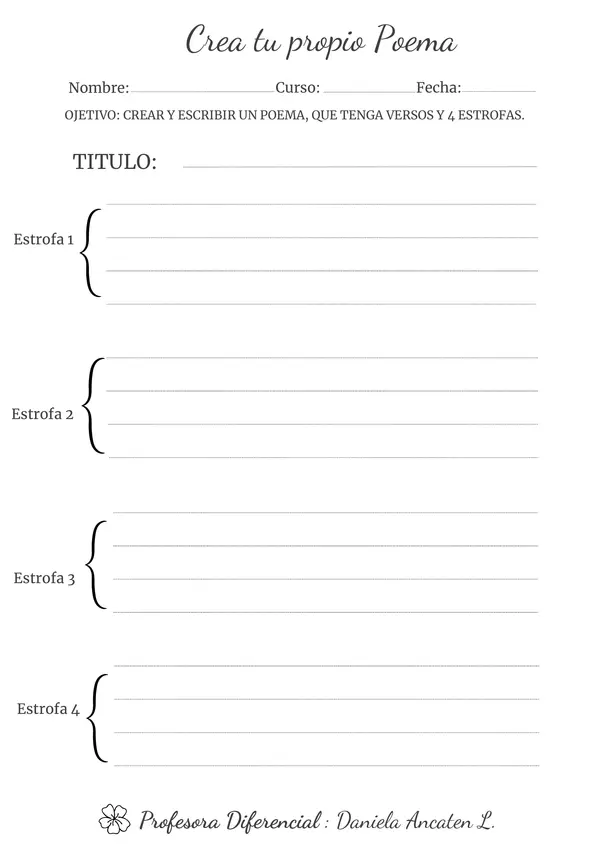 FICHA DE ESCRITURA DE POEMAS | profe.social