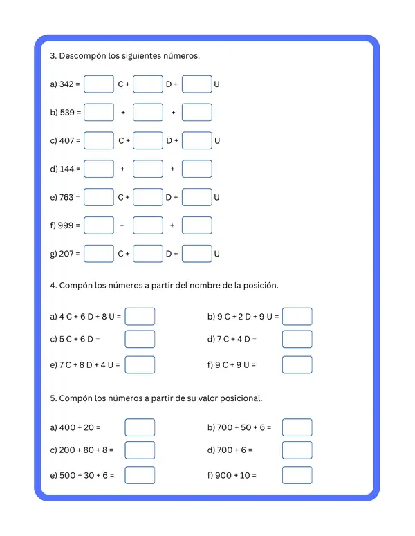 3° básico - Ficha de aprendizaje "Valor posicional" | profe.social