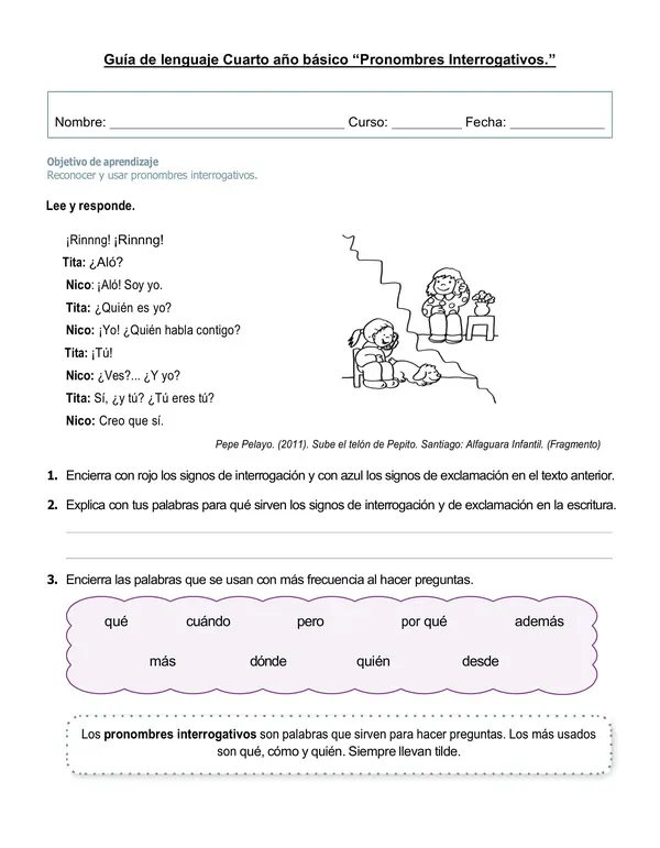 Guía de lenguaje "Pronombres interrogativos" | profe.social