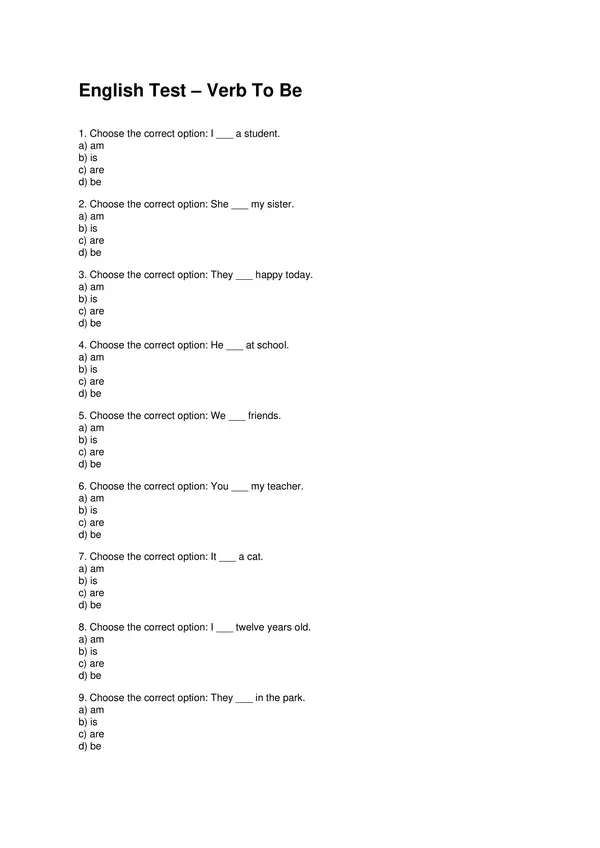 English test - Verb to be | profe.social
