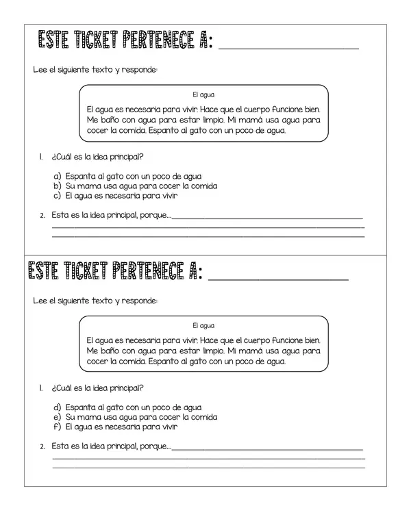 Ticket de salida: Idea principal | profe.social