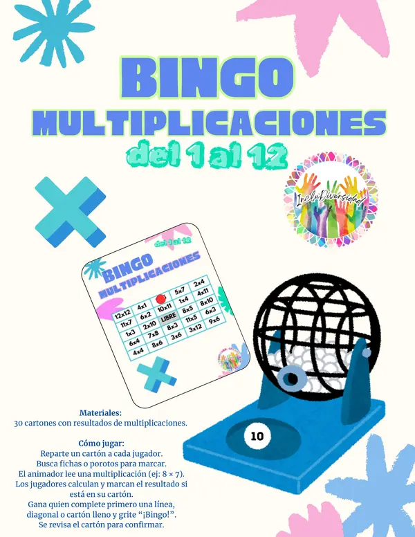 Bingo de multiplicaciones con tablas del 1 al 12 | profe.social