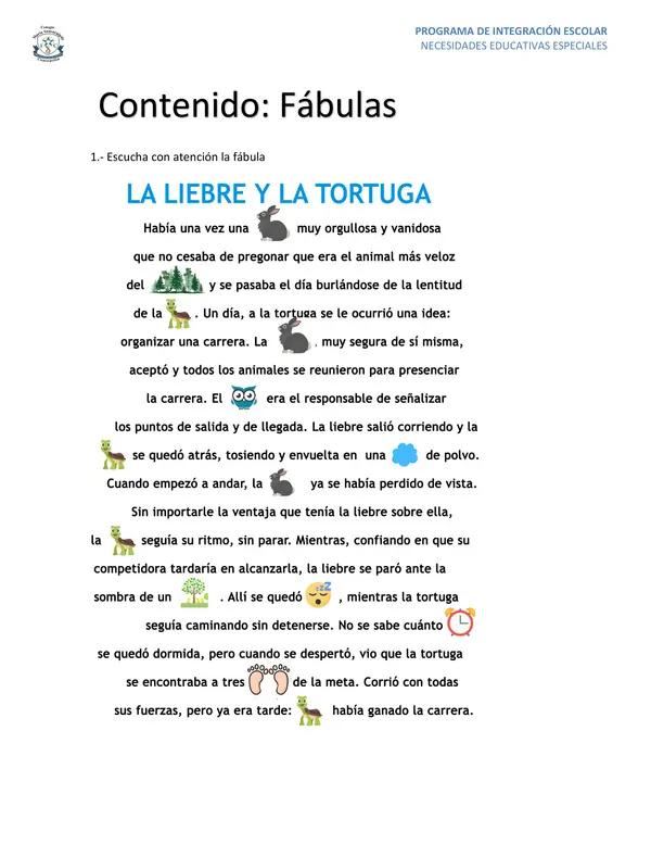 FABULA LIEBRE Y LA TORTUGA | profe.social
