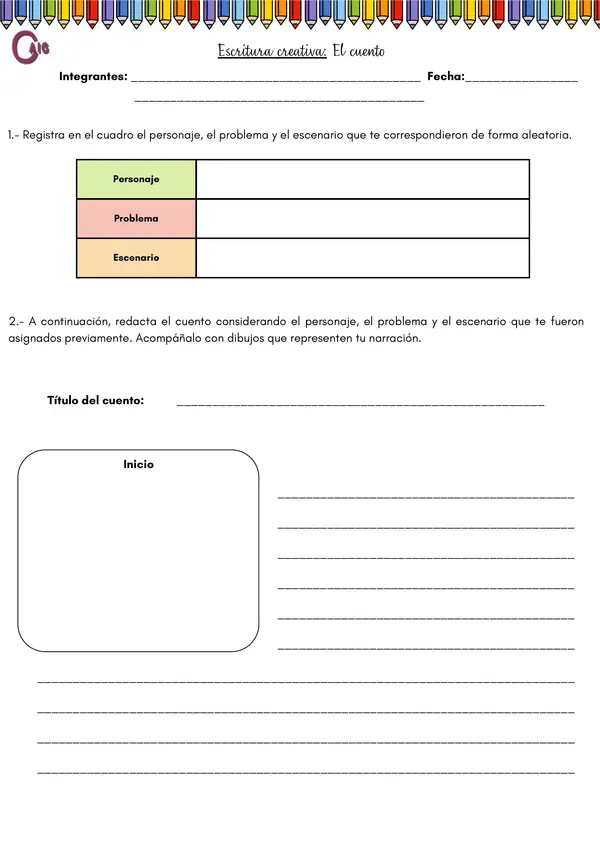 PLANTILLA ESCRITURA CREATIVA | profe.social