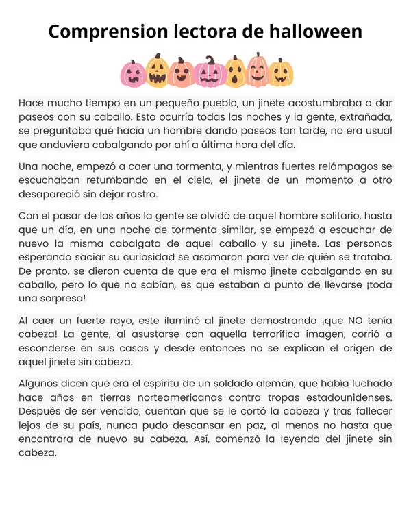 Comprension lectora de halloween | profe.social