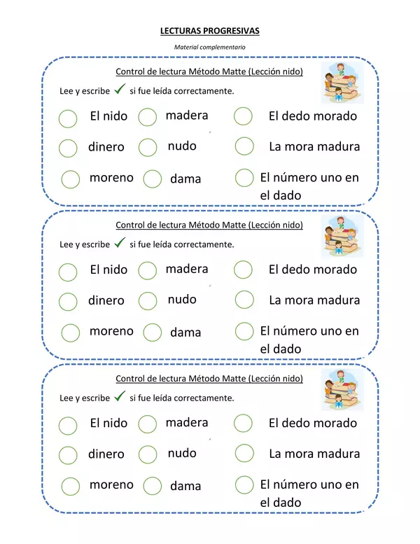 Lectura Progresiva Lección "nido" método matte | profe.social