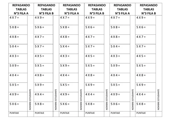 40 tablas de multiplicar | profe.social