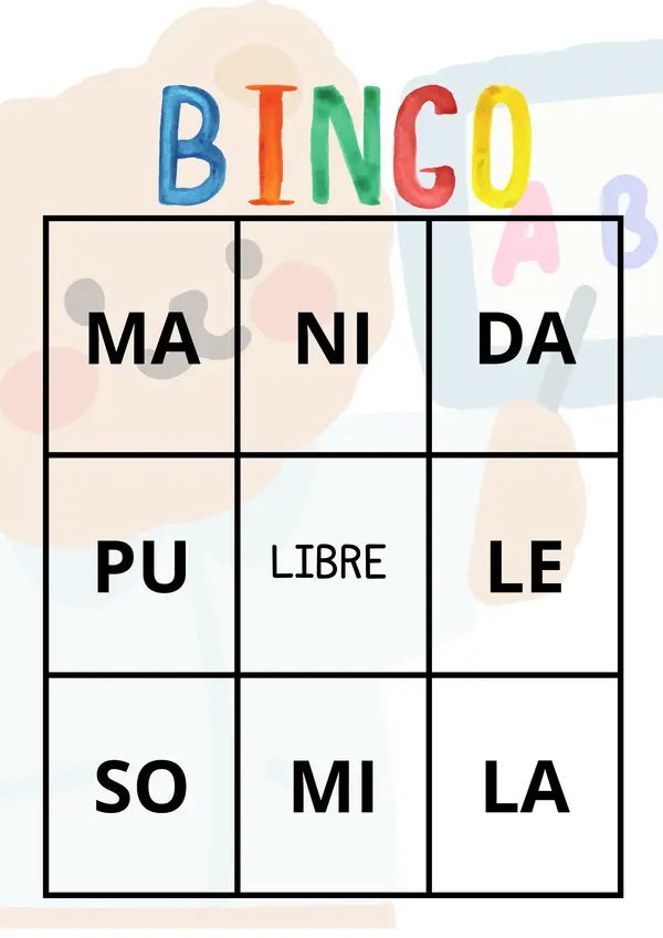 bingo silabas m, l, p, s, d, n | profe.social