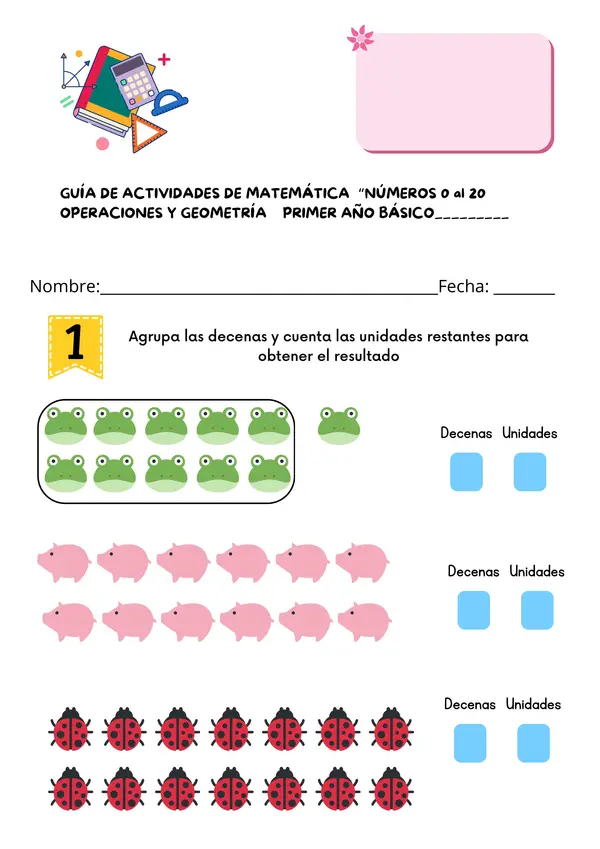 Guía de actividades de matemática números del 0 al 20 , operaciones y ...