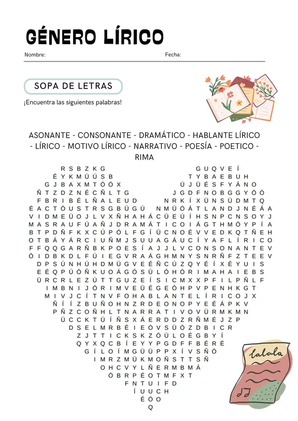 Actividades Género Lírico | profe.social