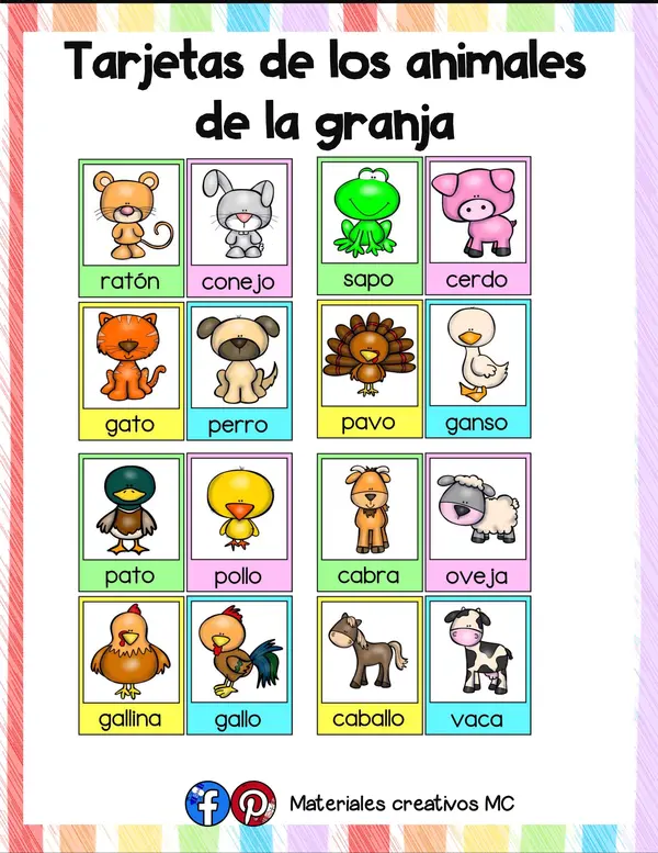 Tarjetas de los animales de la granja. | profe.social