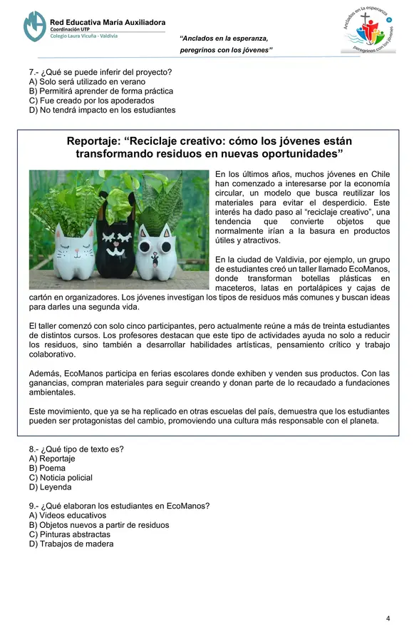 Evaluación Comprensión Lectora Textos Informativos, Plan Lector "Mitos ...