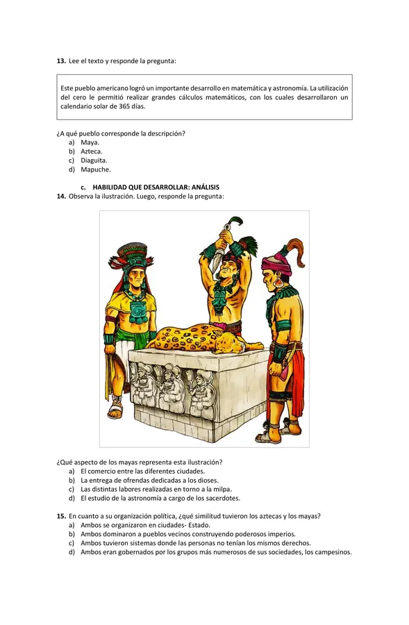 Evaluación | Mayas y Aztecas | Cuarto Básico | profe.social