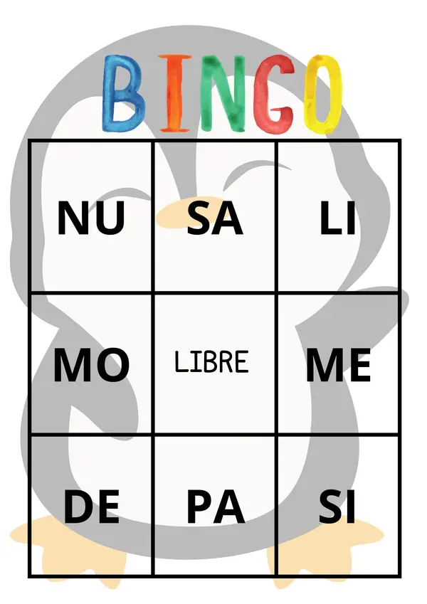 bingo silabas m, l, p, s, d, n | profe.social