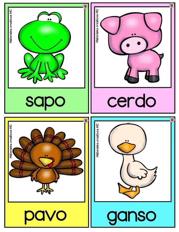 Tarjetas de los animales de la granja. | profe.social