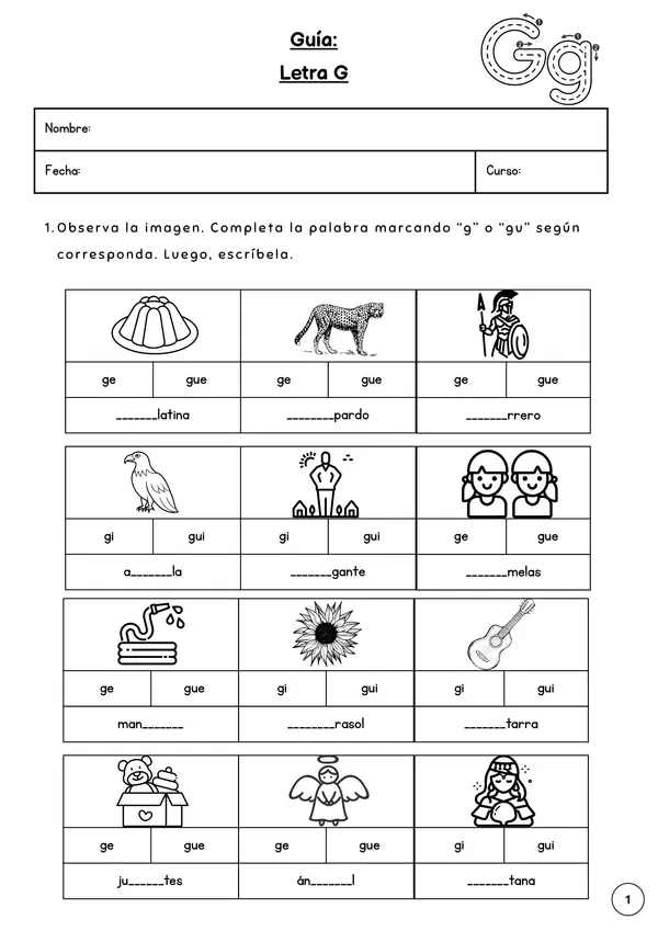 Guía letra G | profe.social
