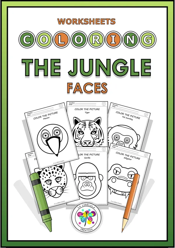 Worksheets coloring jungle wild animals faces decorate craft no prep ...