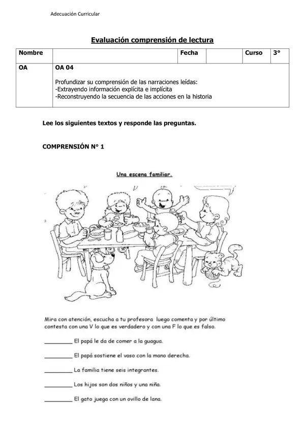 COMPRENSIÓN LECTORA CORTA | profe.social