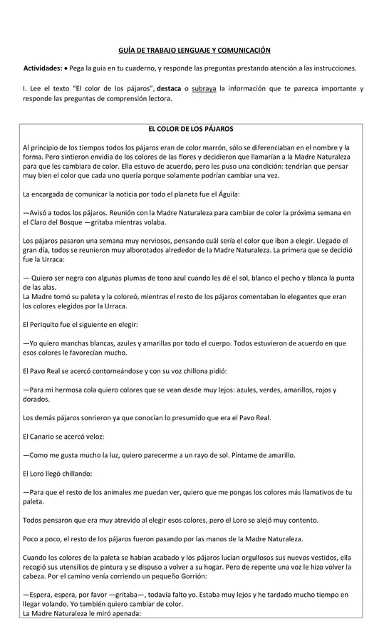 Guía Comprensión Lectora 4° año básico. | profe.social