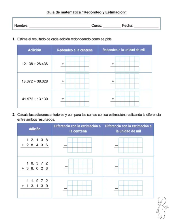 Guía matemática 4°año "Redondeo y estimación" | profe.social
