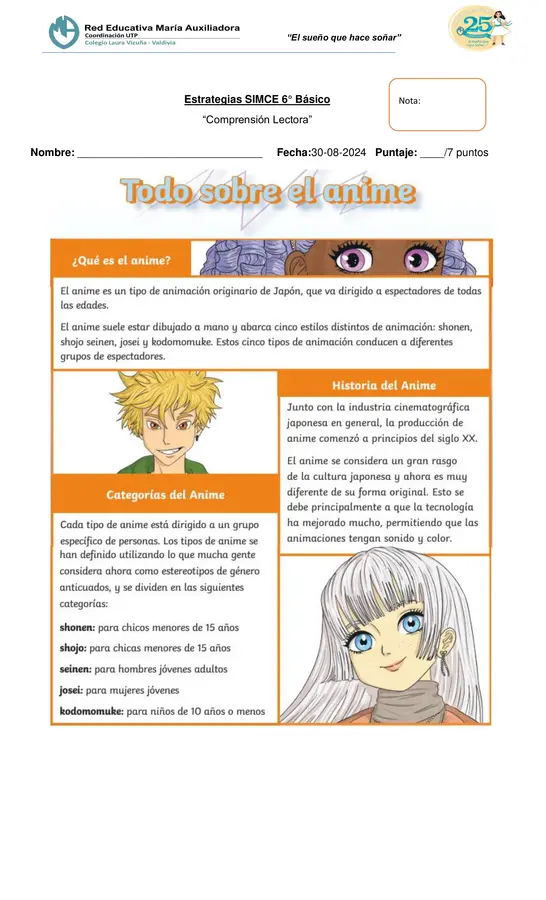 Guía de comprensión lectora 5 | profe.social