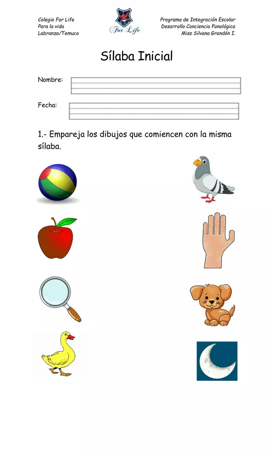 Ficha sílaba inicial | profe.social