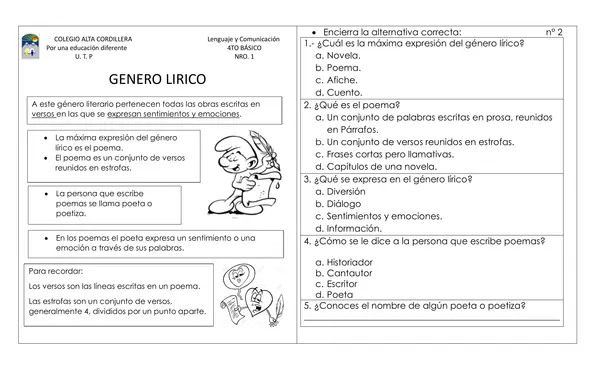 GÉNERO LIRICO LENGUAJE 4TO. BÁSICO | profe.social