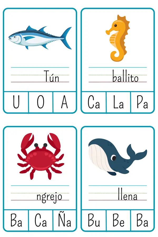 Silaba inicial de animales marinos | profe.social