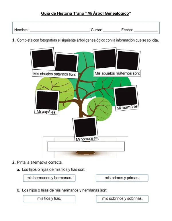 Guía de historia 1° año "Mi árbol genealógico" | profe.social