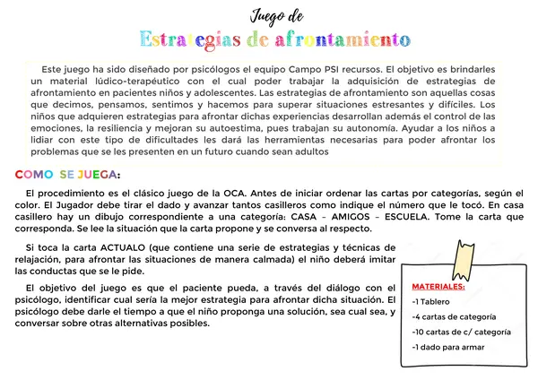 juego terapéuticoadquirir estrategias de afrontamiento ante situaciones ...